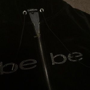bebe | Sweaters | New Bebe Velour Track Jacket Rhinestone Hoodie | Poshmark